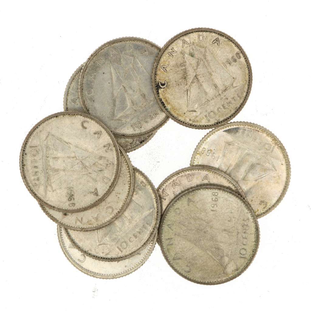 Canada Silver .500 Junk 10 Cent Coins (1968) Coin Sell