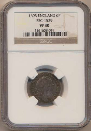 England 1693 6 Pence Coin