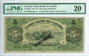 Canada 1912 $5 Canadian Chartered Note